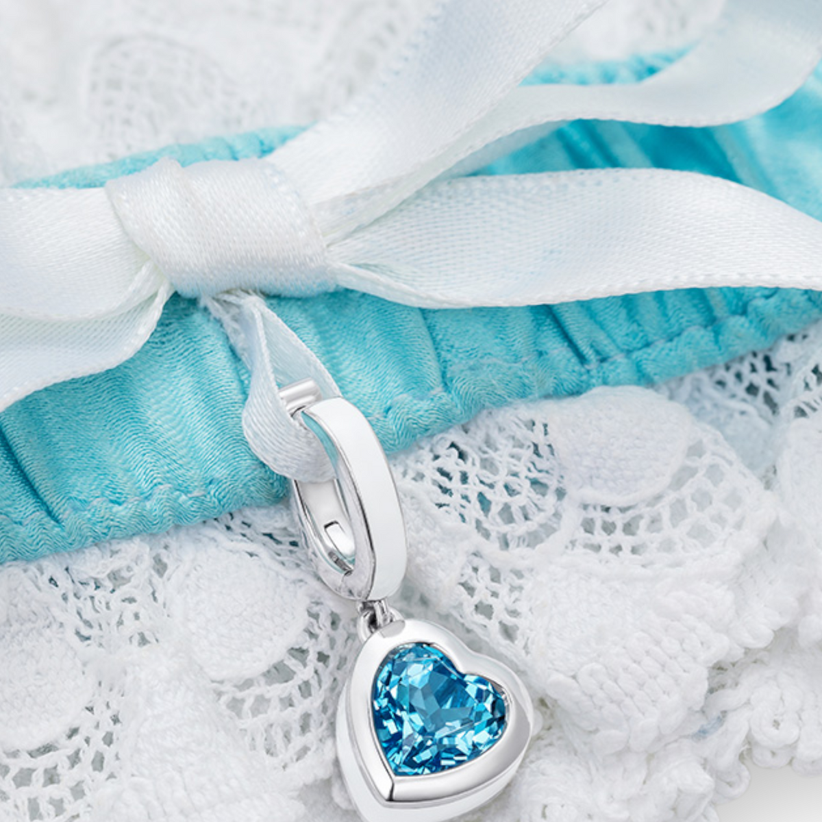 'Tradition with a Twist' Ostro Blue Topaz Heart Charm & Bridal Garter ...